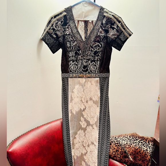 Byron Lars | Dresses | Byron Lars Beauty Mark Beaded Lace Metallic ...